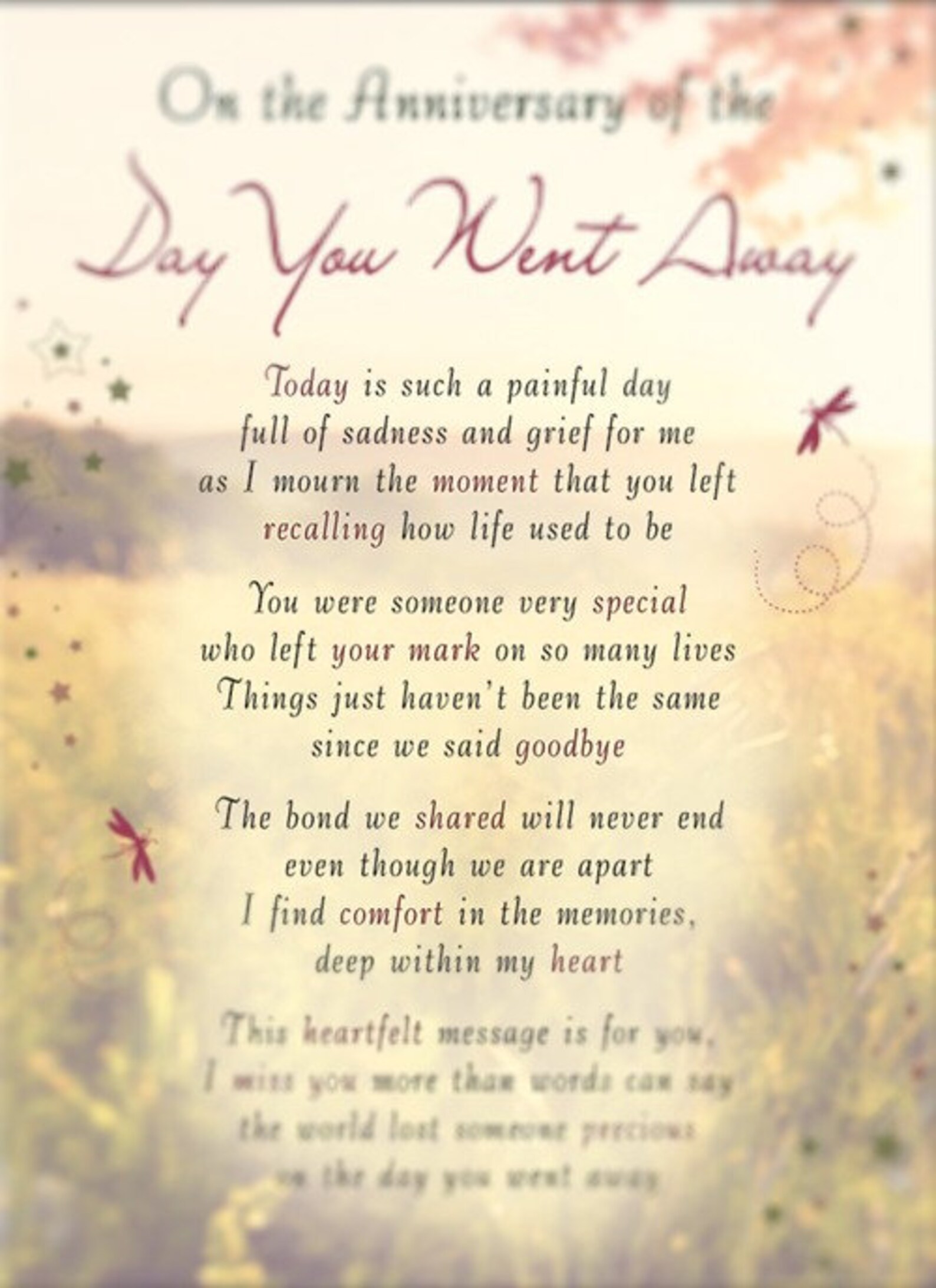 Large A4 Digital Graveside Memorial Mourning Poem Card. on the ...