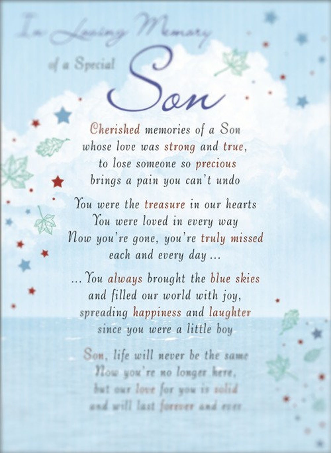 Funeral Poem Son. Digital Graveside Memorial Mourning Poem. - Etsy Canada
