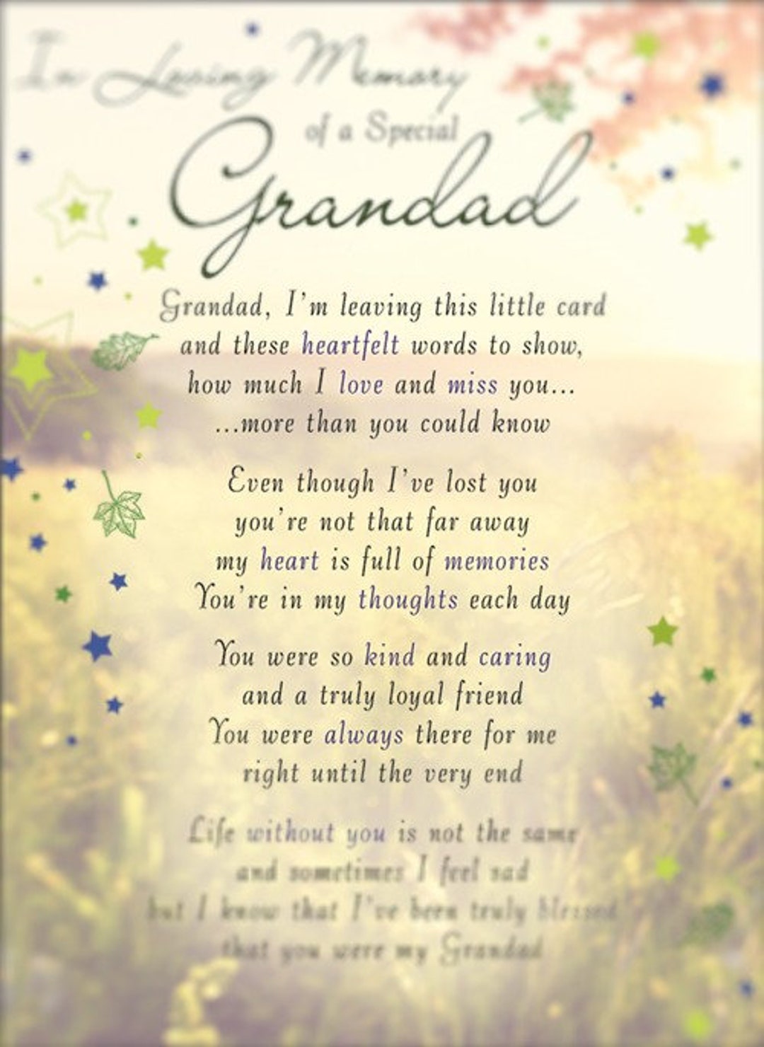 Large A4 Digital Graveside Memorial Mourning Poem. in Loving Memory of ...