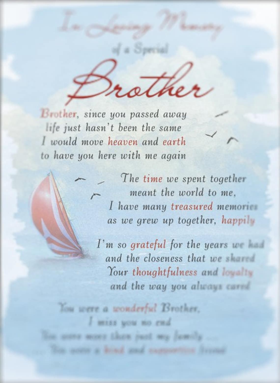 Beautiful A4 Brother Graveside Memorial Mourning Poem. - Etsy