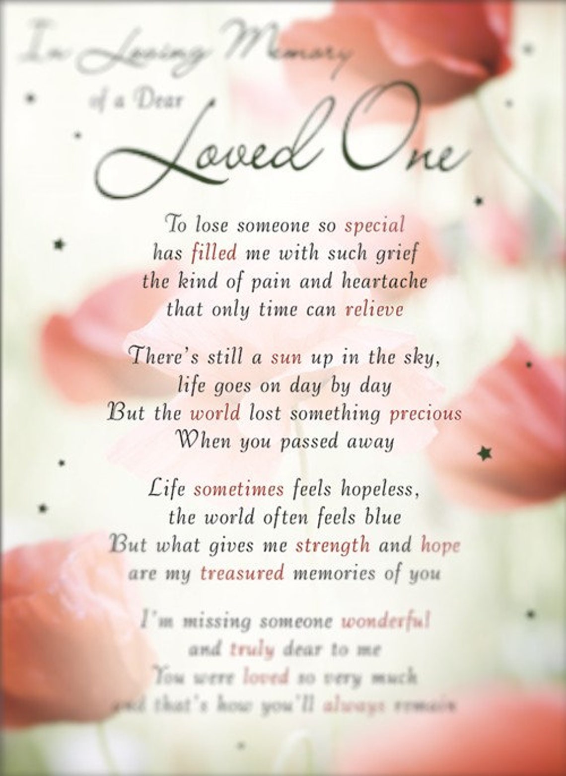 Large A4 Digital Graveside Memorial Mourning Poem. in Loving Memory of ...