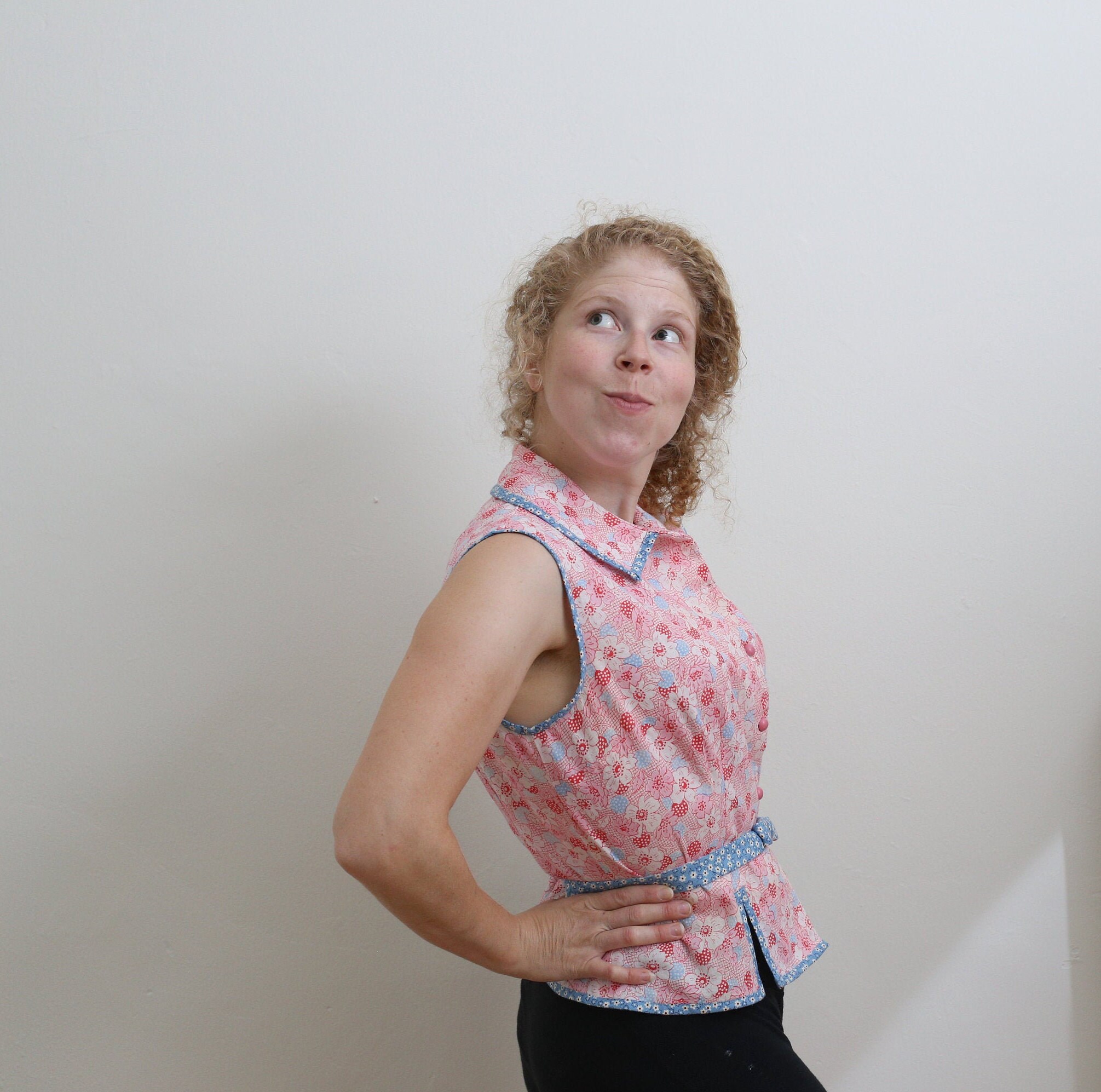 The Sally Shirt 1950's Vintage Reproduction Pink/ Blue - Etsy