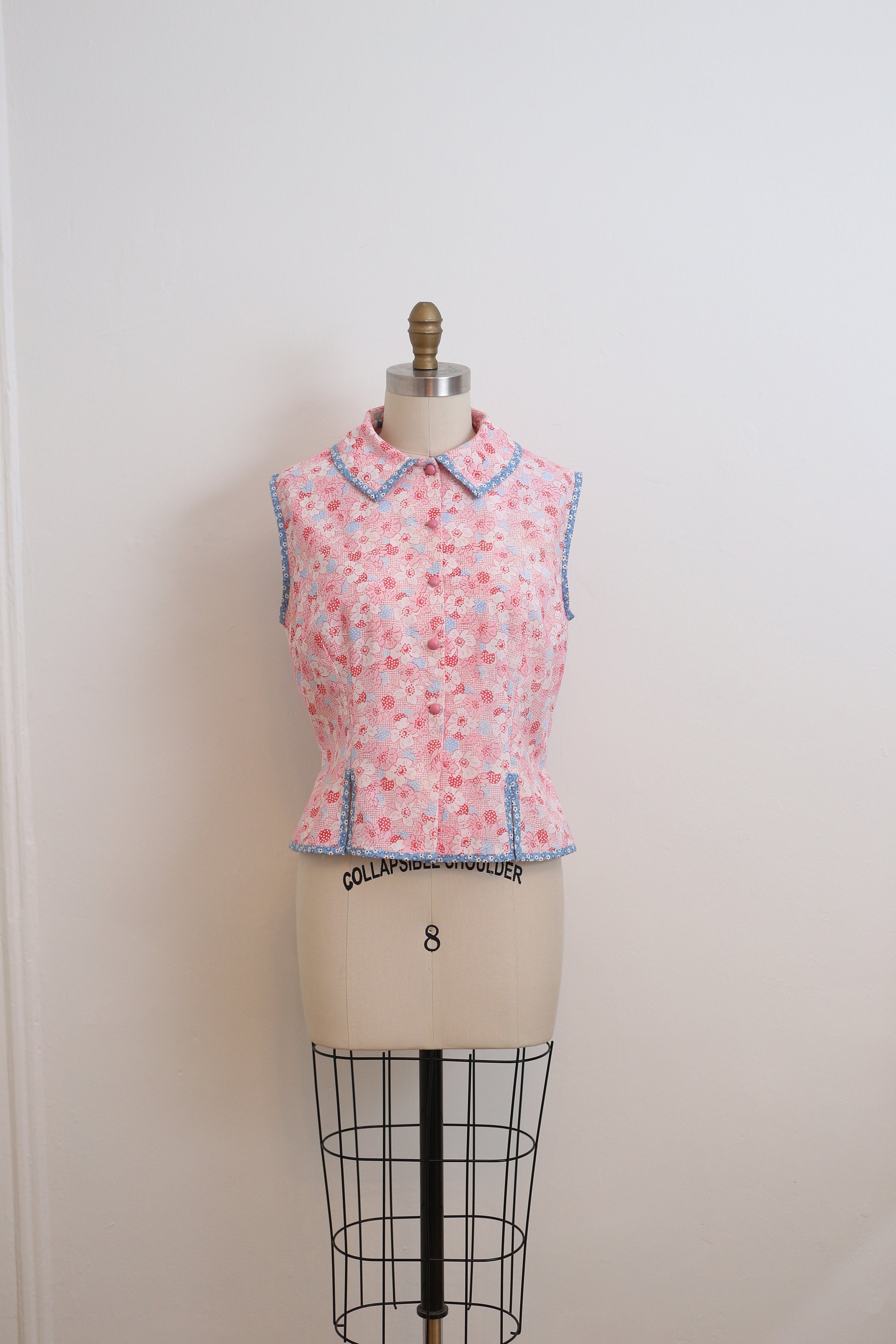 The Sally Shirt 1950's Vintage Reproduction Pink/ Blue - Etsy