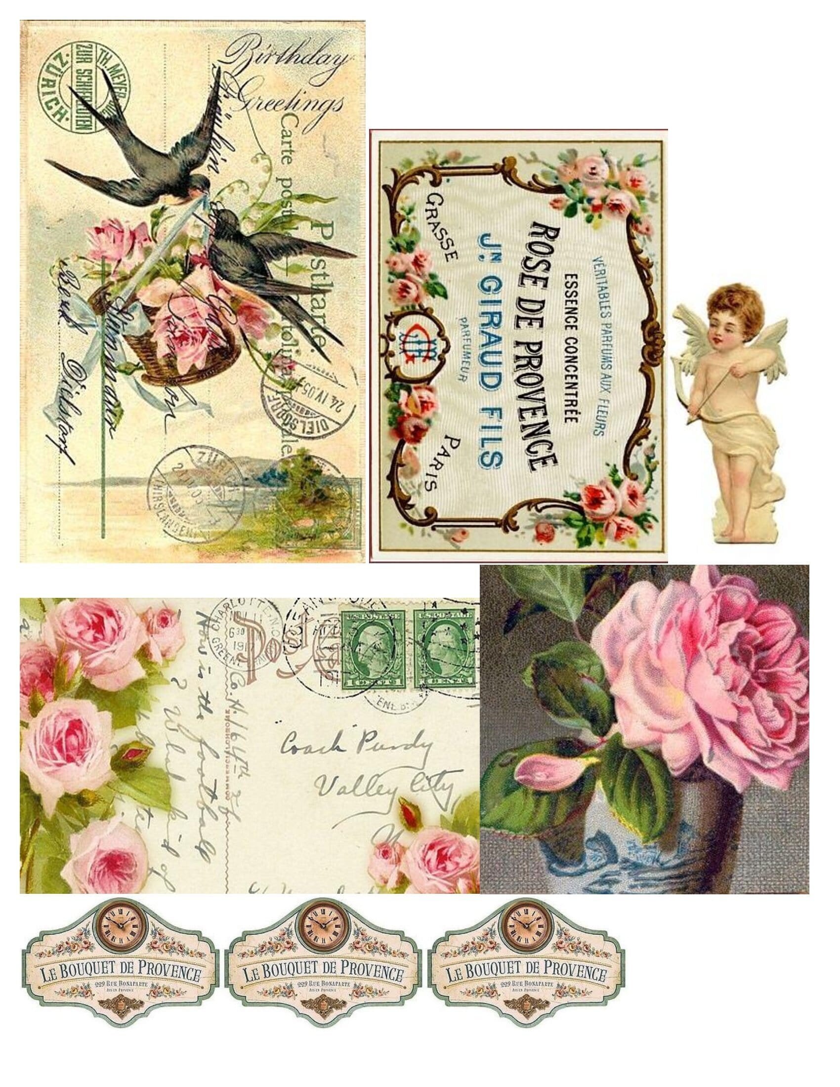 Pink Vintage Adverts & Postcards - Ephemera Digital Download - 14 Page ...