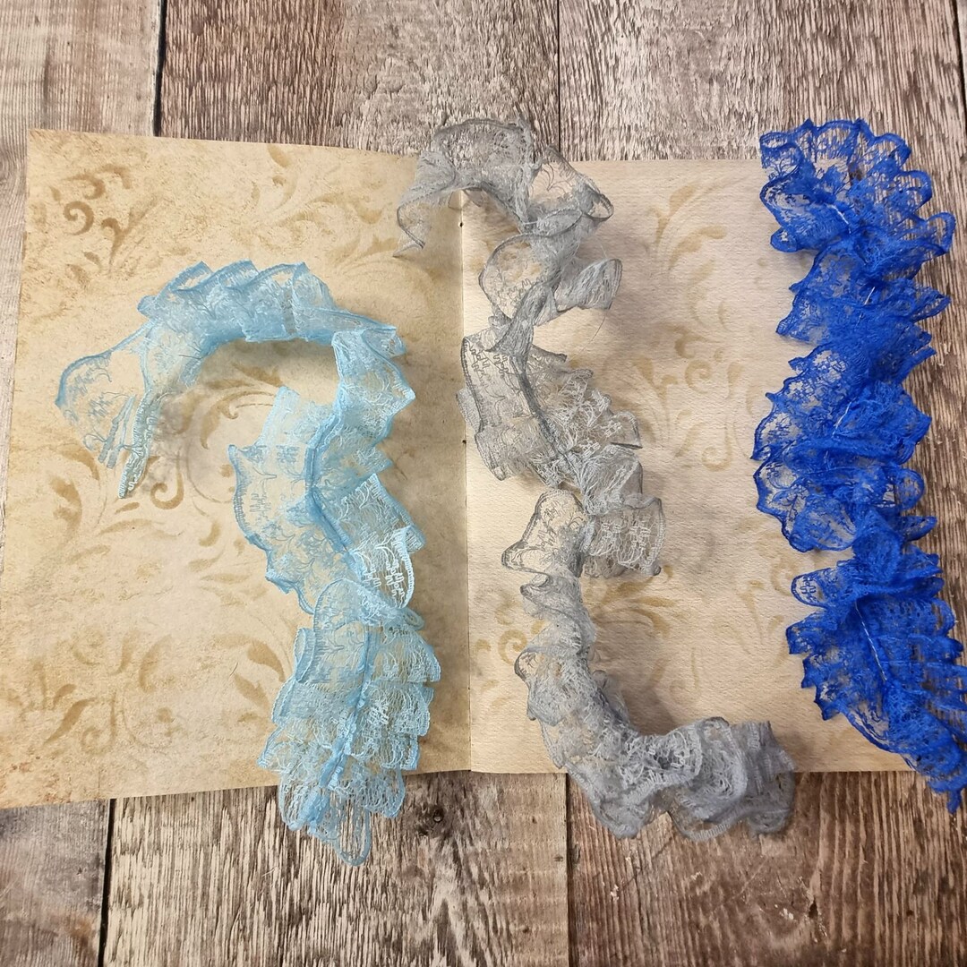 Blue Lace Sewn Ruffle Frills for Page Edges (8 Inches Long Set of 3) - Etsy