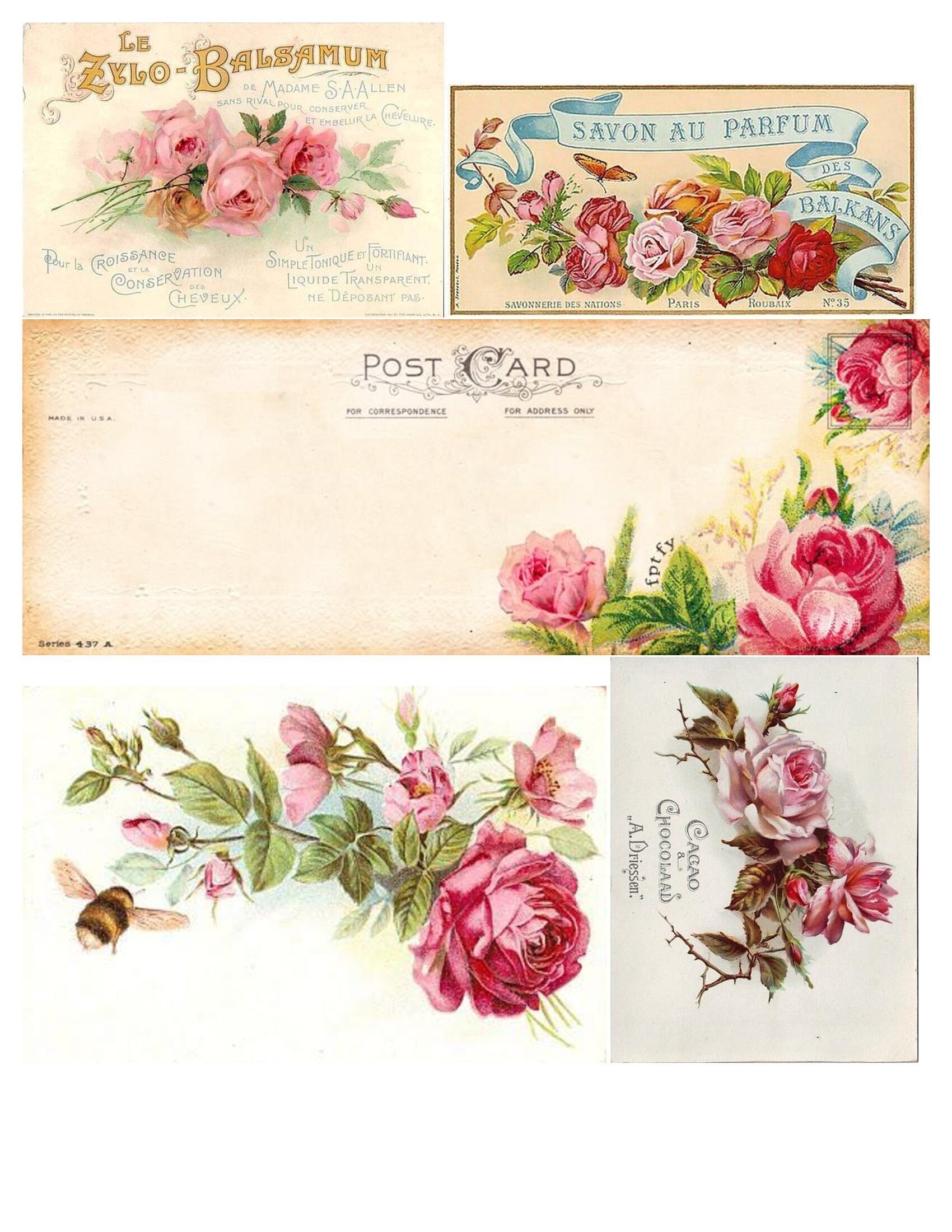 Pink Vintage Adverts & Postcards - Ephemera Digital Download - 14 Page ...