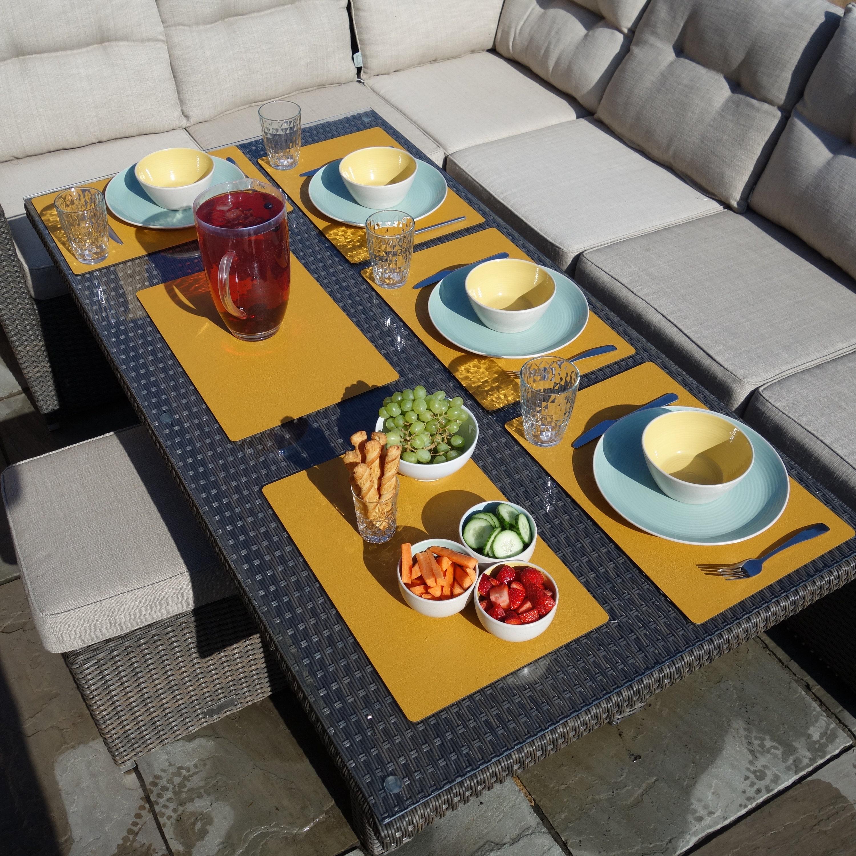 Large Leather Place mats Sets Of 6 Mustard Yellow table mats | Etsy