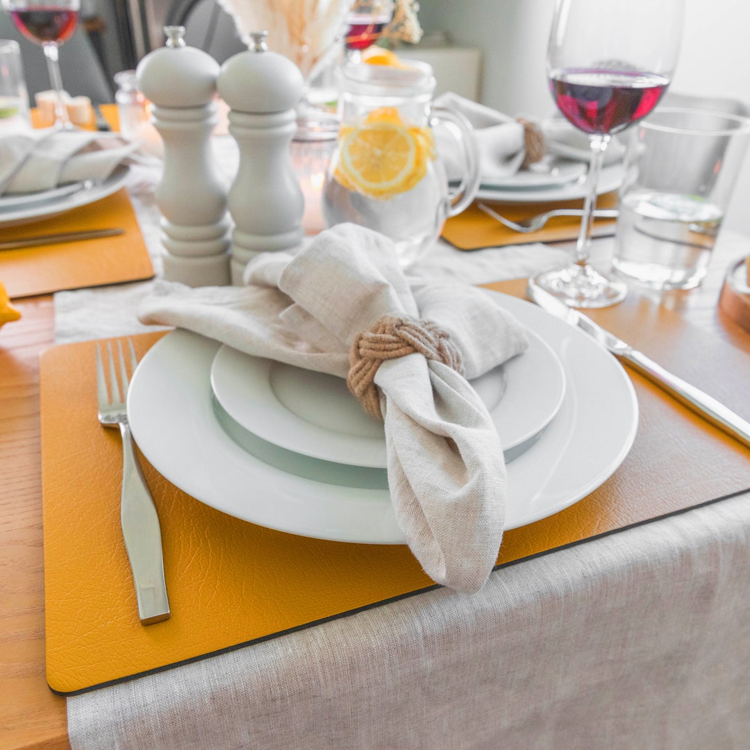Large Leather Place Mats Sets of 6 Mustard Yellow Table Mats - Etsy