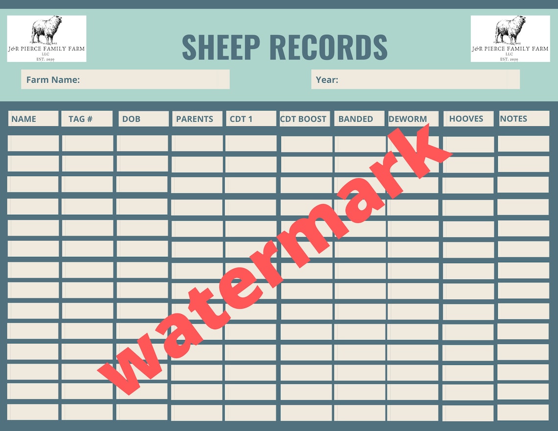Sheep Management Records Chart - Etsy