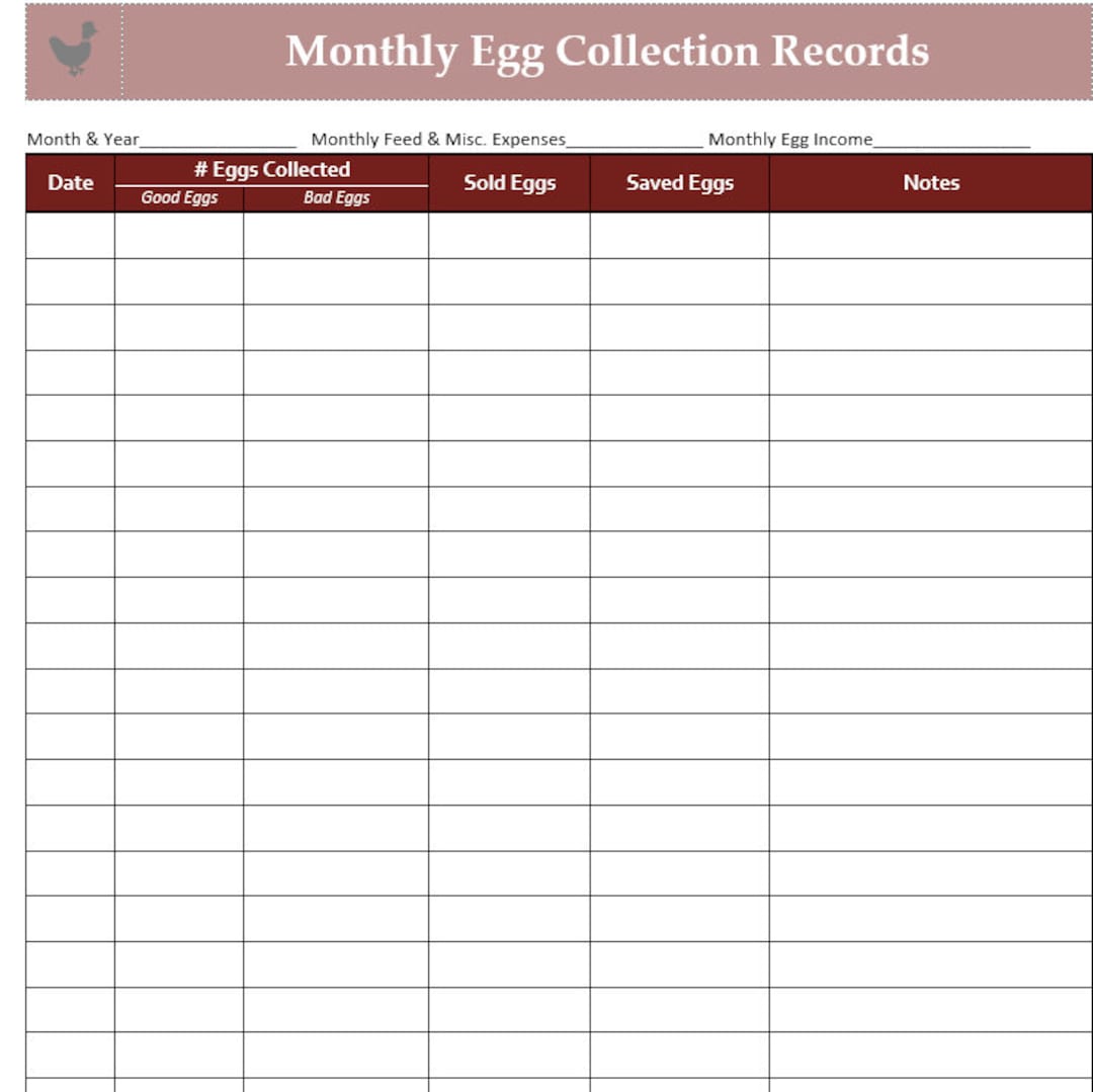 Egg Collection Records Chart - Etsy