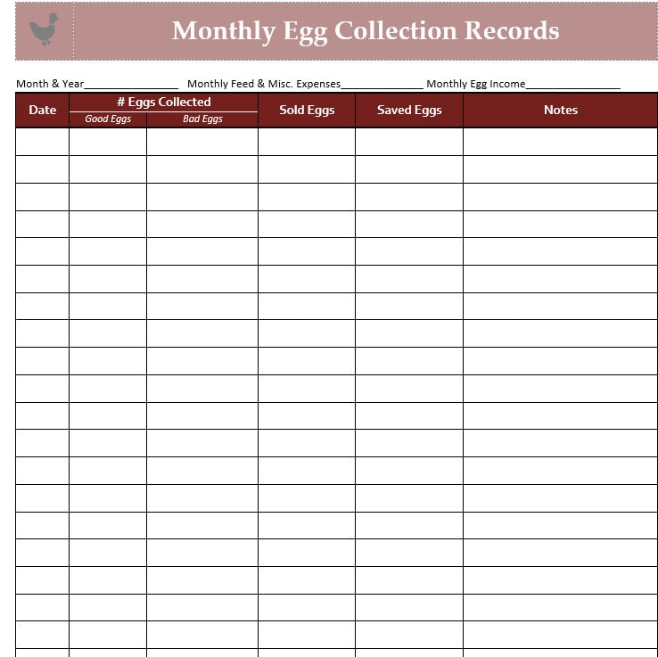 Egg Collection Records Chart - Etsy
