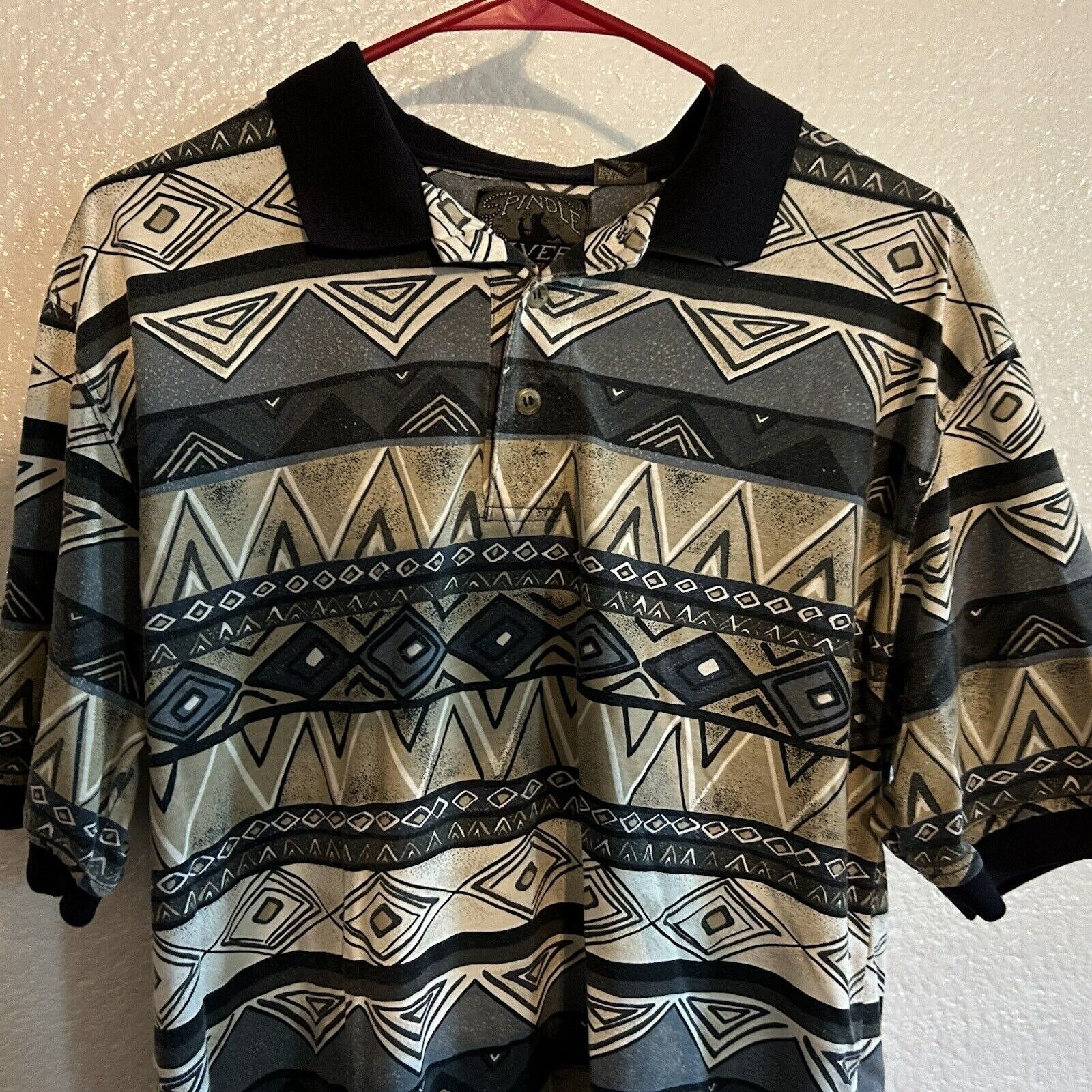 Vintage Spindle River Polo Shirt Mens Large Geometric Aztec Western ...