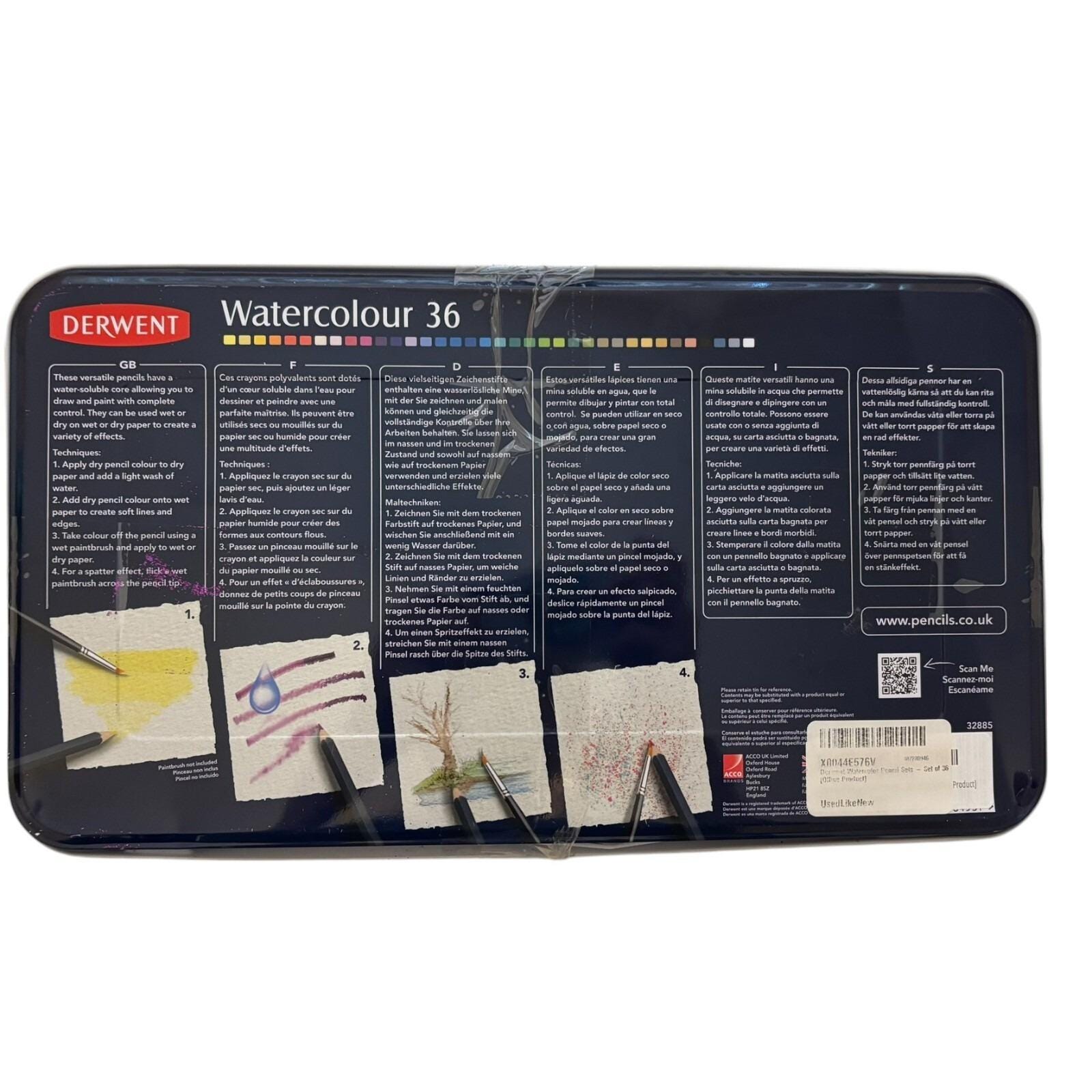 Derwent Watercolour Pencil Set of 36 in Tin Case Artist Grade Colored ...