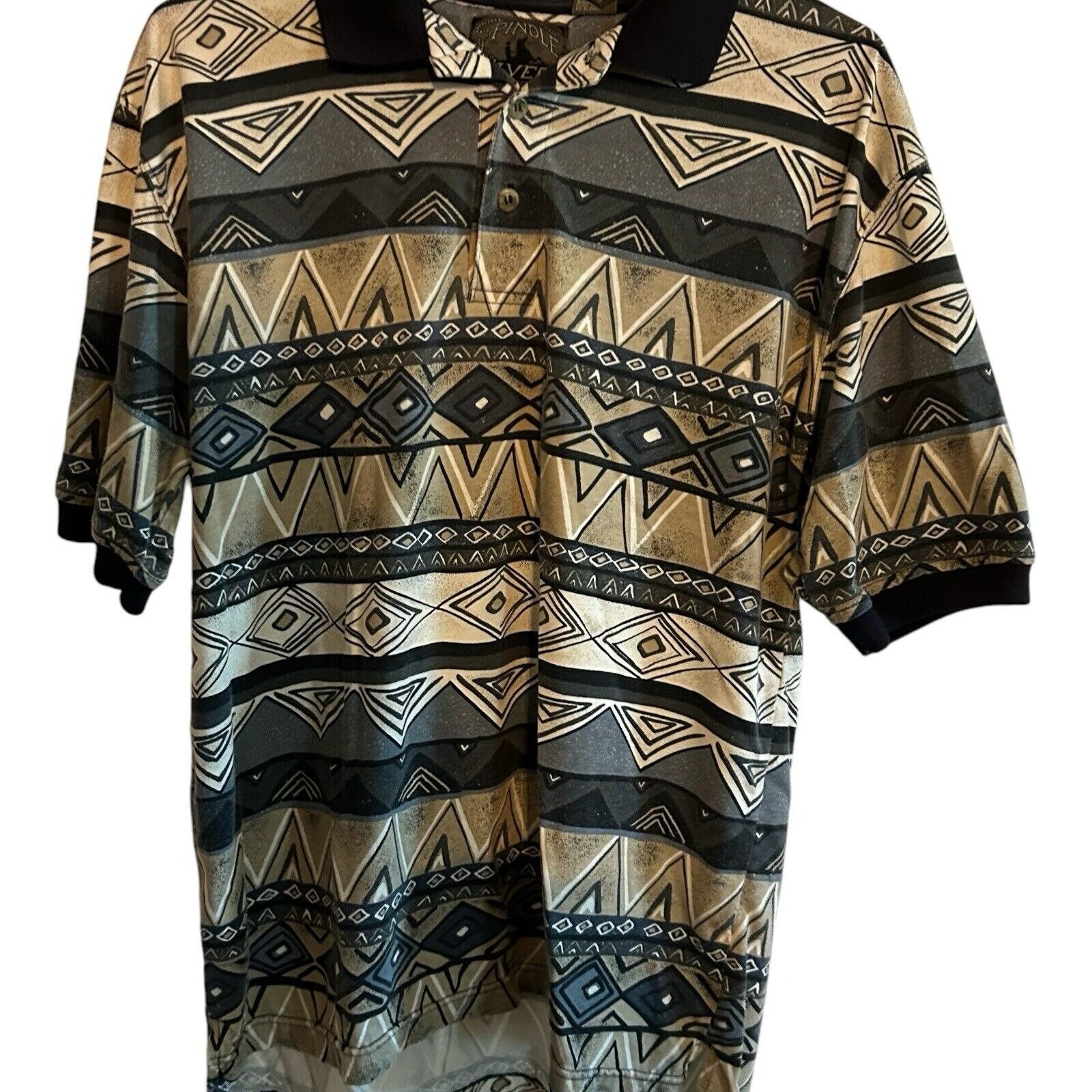 Vintage Spindle River Polo Shirt Mens Large Geometric Aztec Western ...