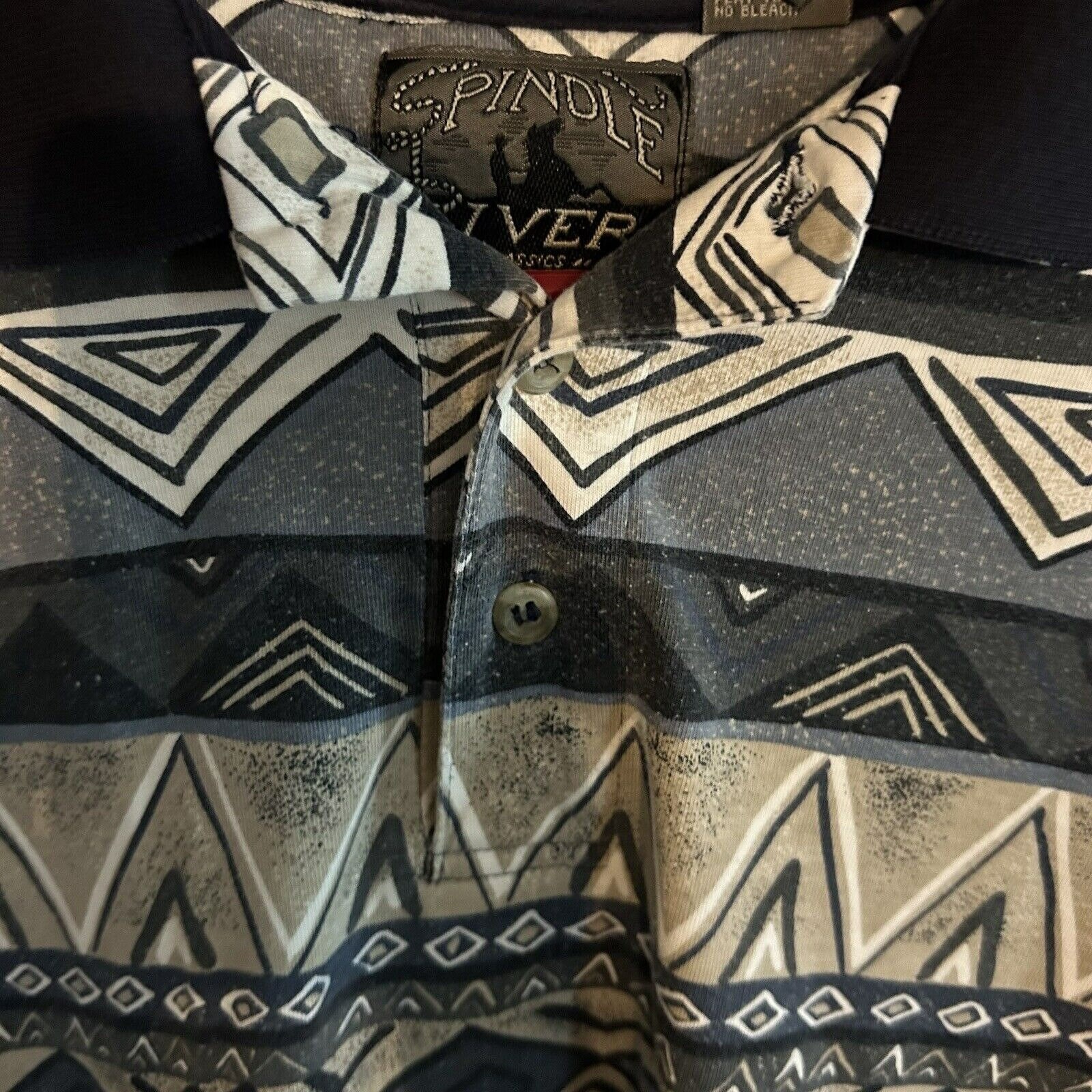 Vintage Spindle River Polo Shirt Mens Large Geometric Aztec Western ...