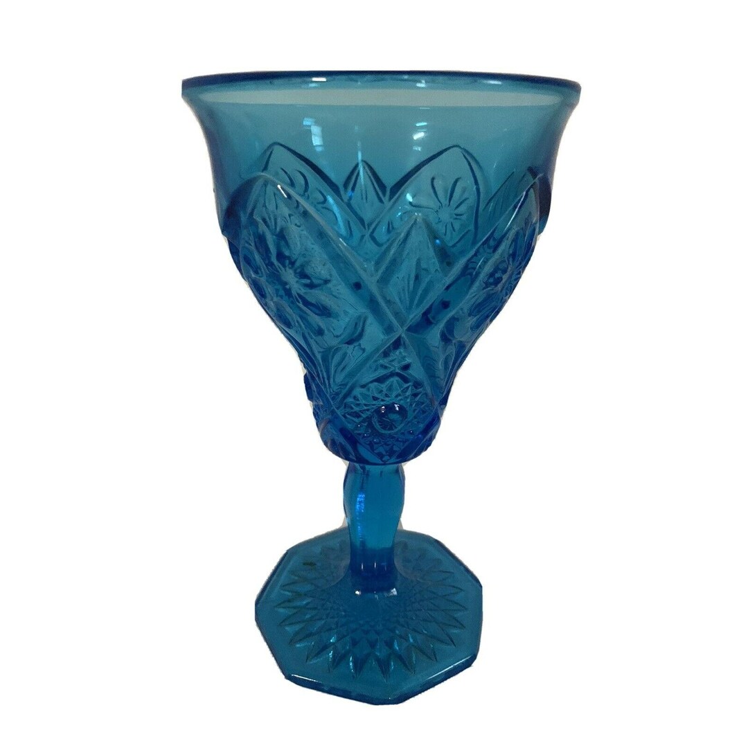 Vintage Blue Cutglass Goblet Glassware Mid-centruy Elegant Regeant - Etsy