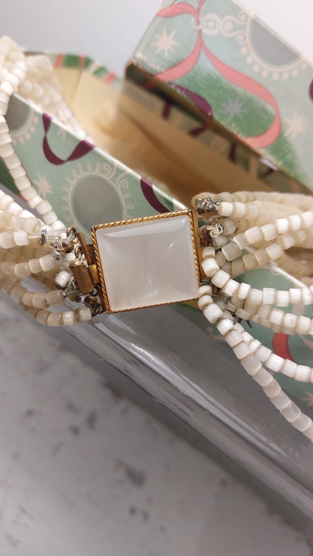 Vintage Glazen Schelpen Kralen Ketting in Origineel Kado Doosje - Etsy