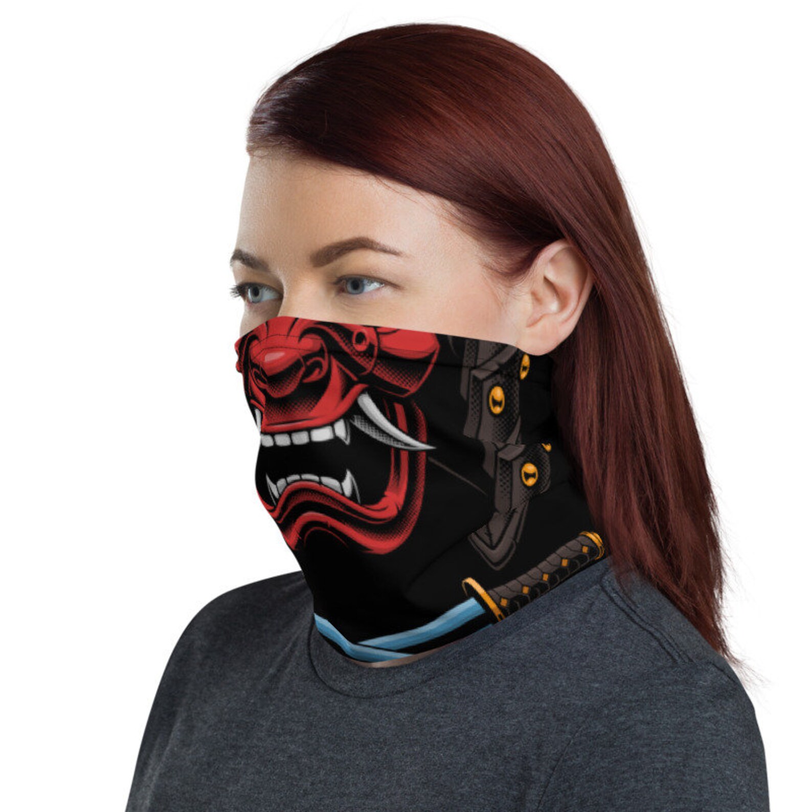 Japanese Samurai Warrior Face Mask | Full Color Creative Neck Gaiter ...
