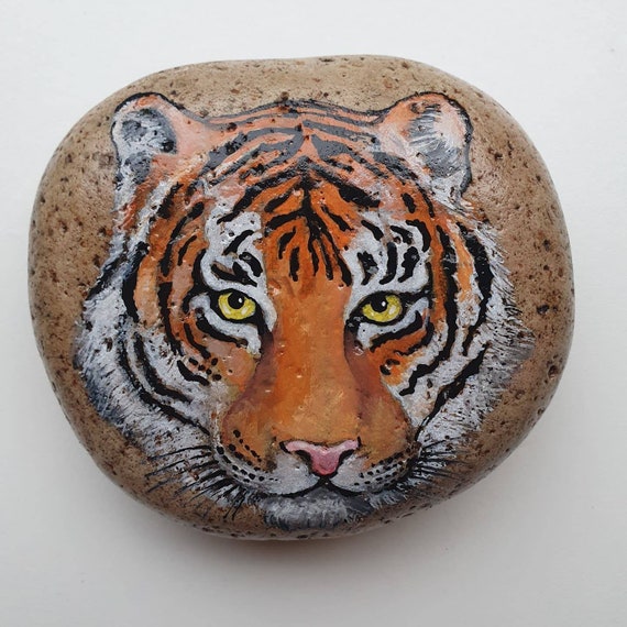 Tiger Painted Stone - Etsy