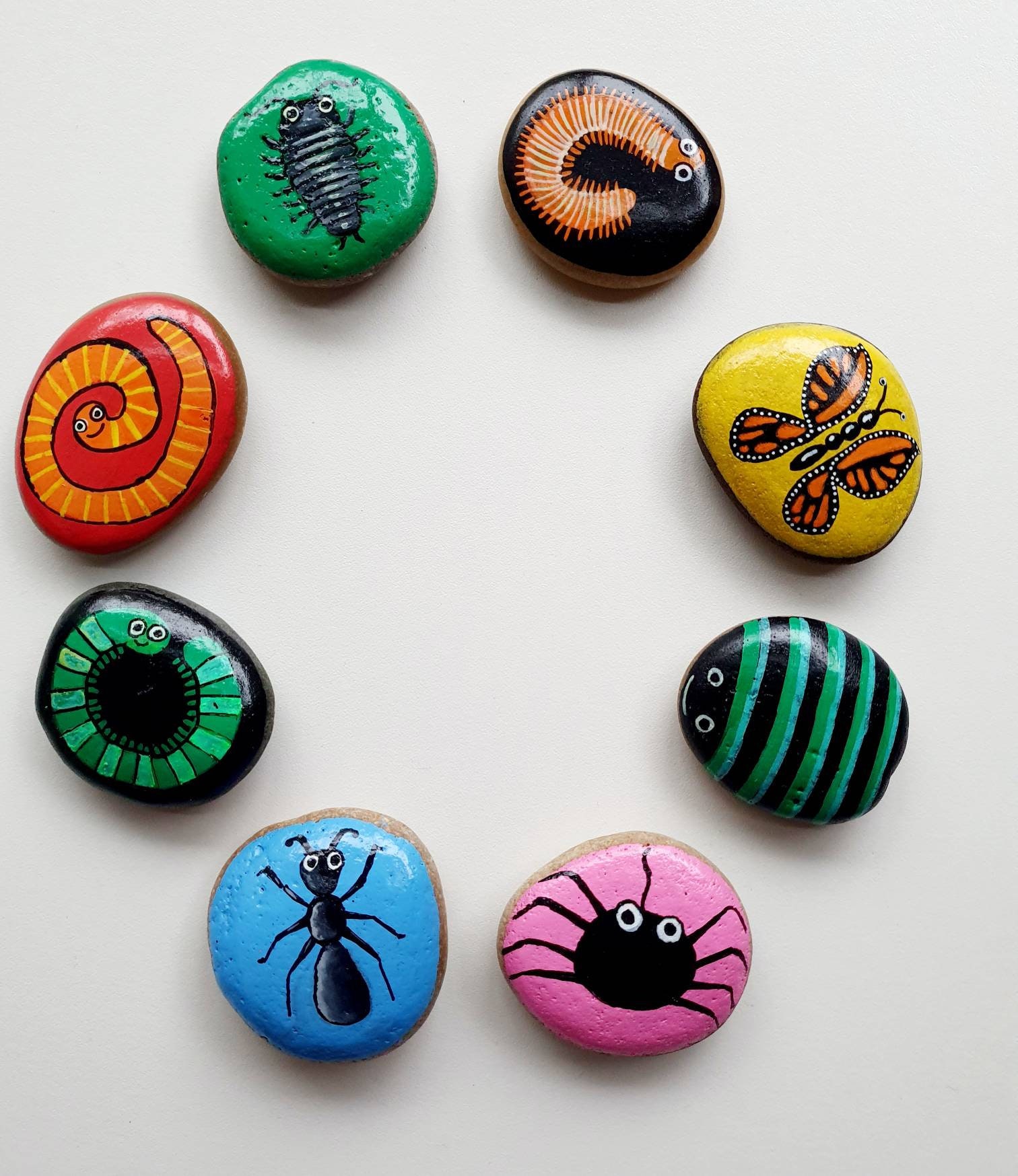 Creepy Crawley Bug Set of 8 Painted Stones - Etsy UK