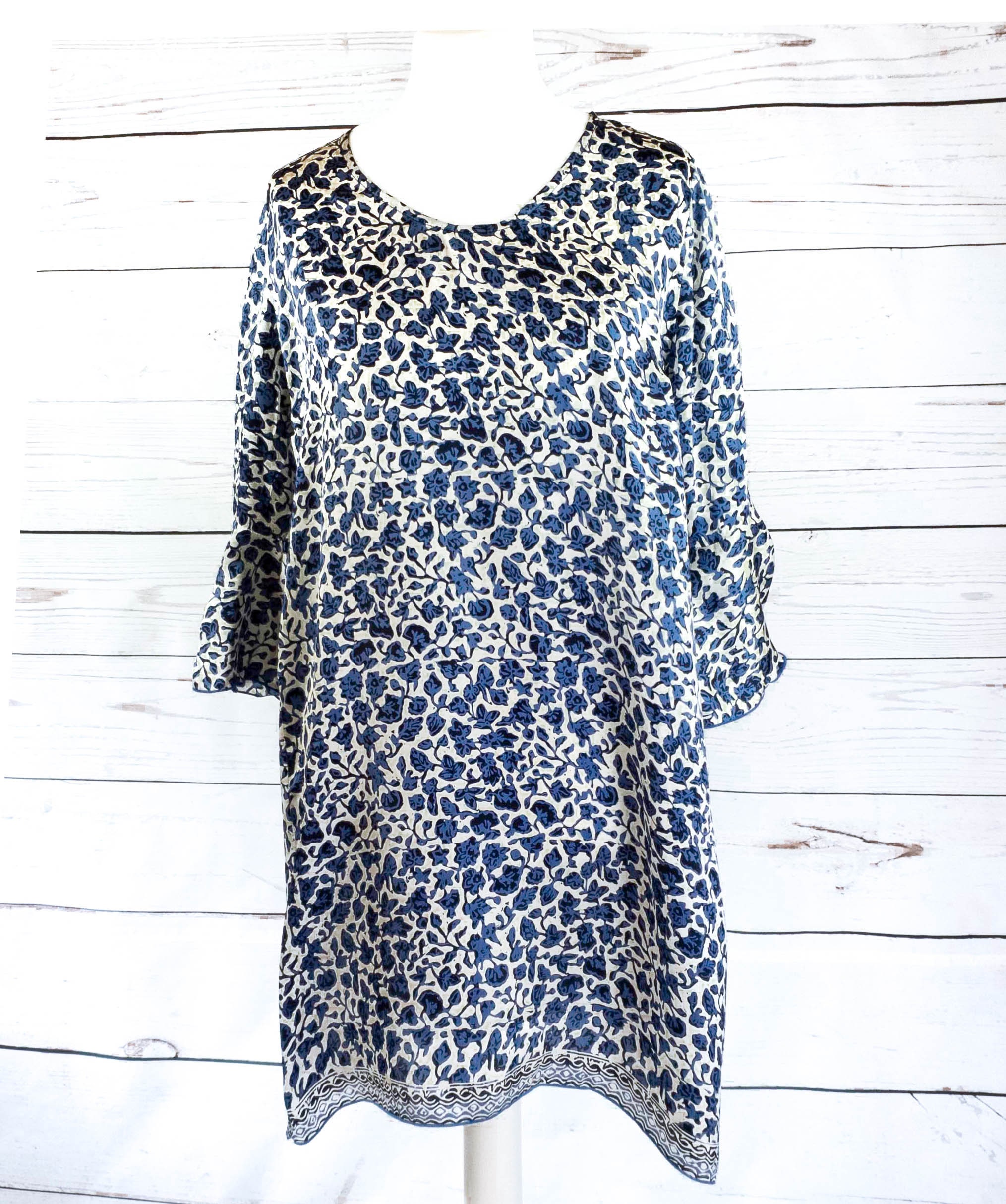 Silk Shift Dress Blue and White Silk Dress Silk Knee-length Dress ...