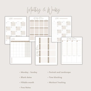 Minimalist Neutral Printable Planner Bundle: Daily, Weekly, Monthly ...