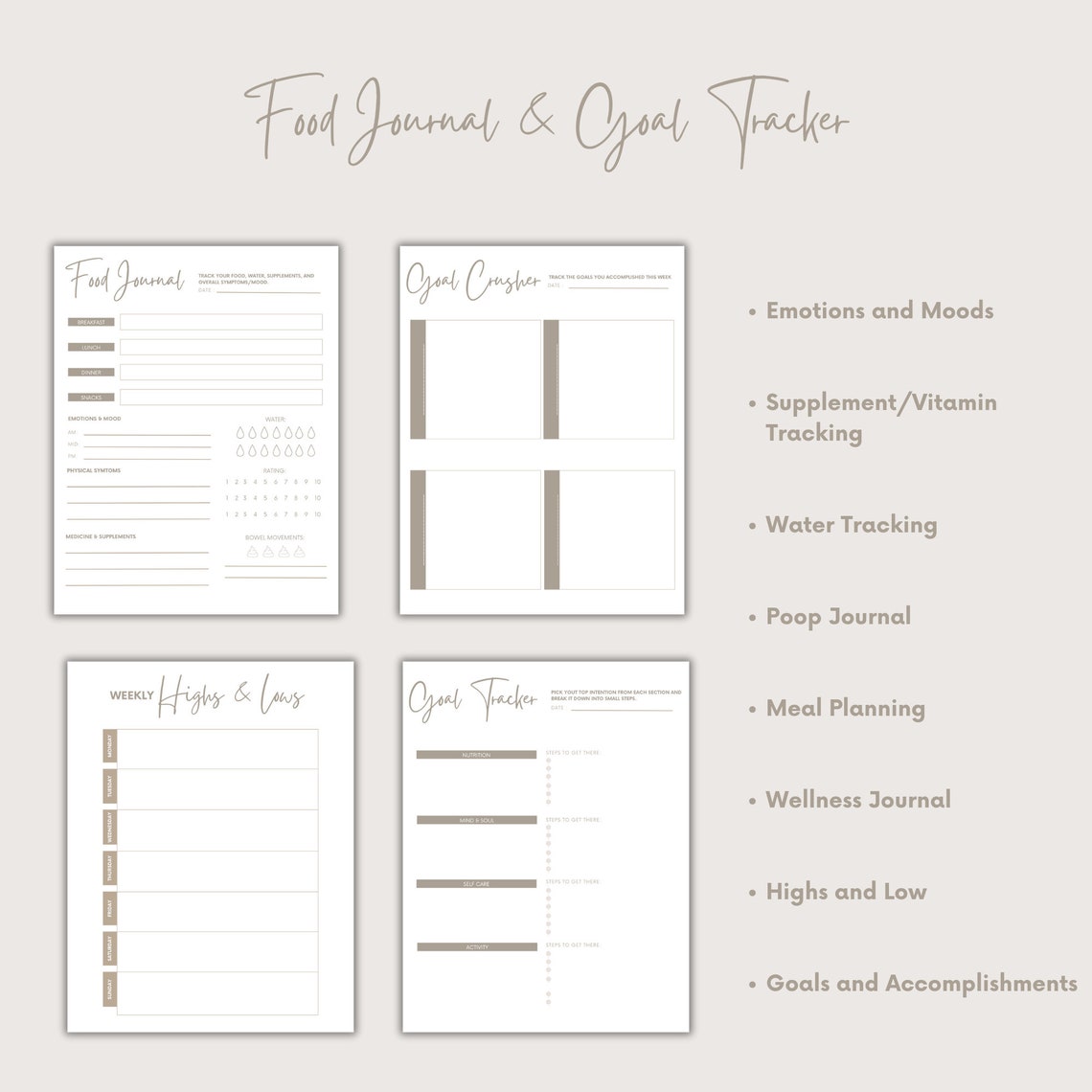 Minimalist Neutral Printable Planner Bundle: Daily, Weekly, Monthly ...