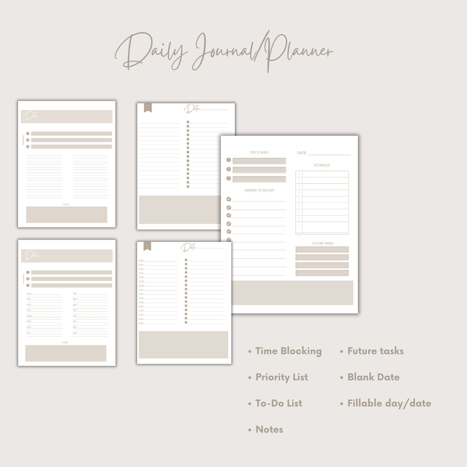 Minimalist Neutral Printable Planner Bundle: Daily, Weekly, Monthly ...
