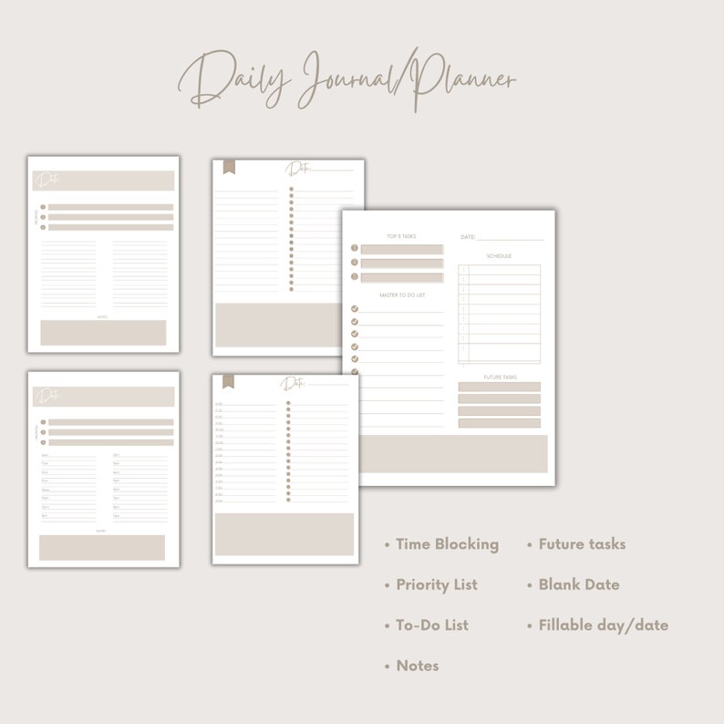 Minimalist Neutral Printable Planner Bundle: Daily, Weekly, Monthly ...