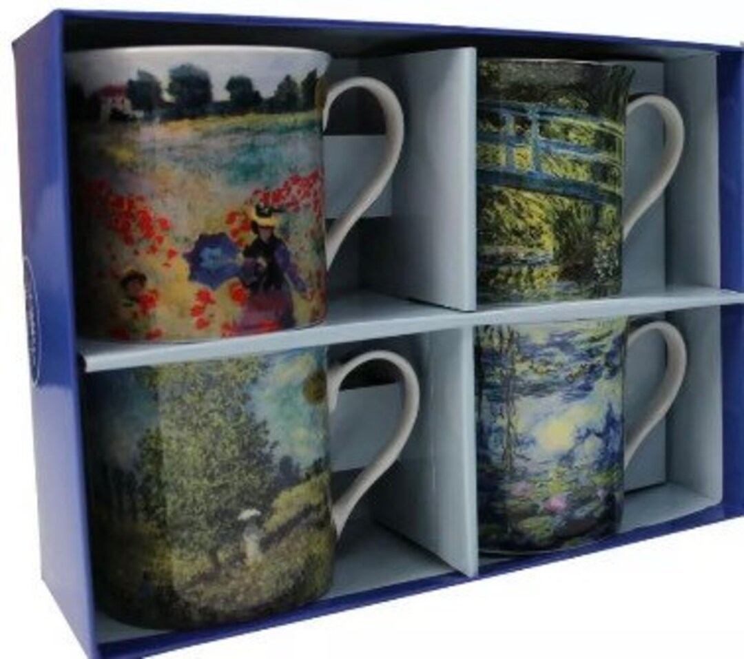 Claude Monet Designs, Set of 4 China Coffee Mugs. Beautifully Presented ...