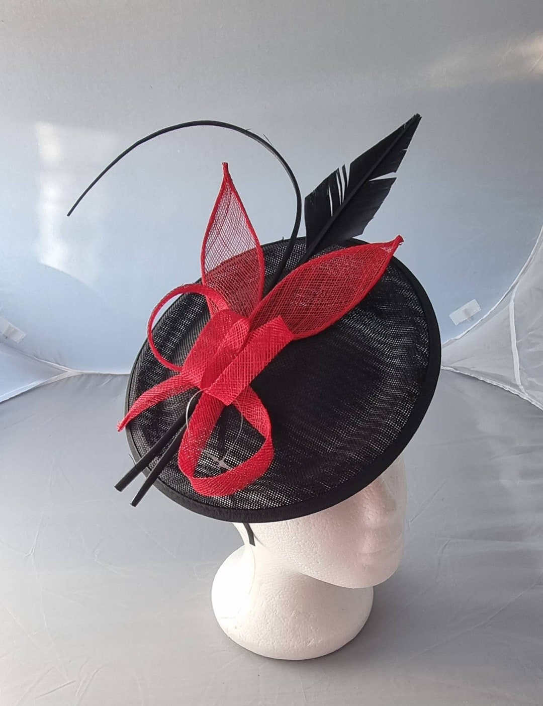 New Black and Red Colour Round Fascinator Hatinator With Band & Clip ...