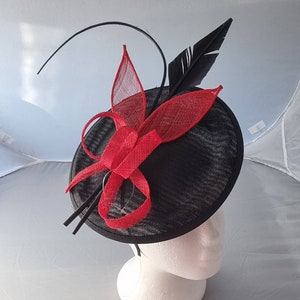 New Black and Red Colour Round Fascinator Hatinator With Band & Clip ...