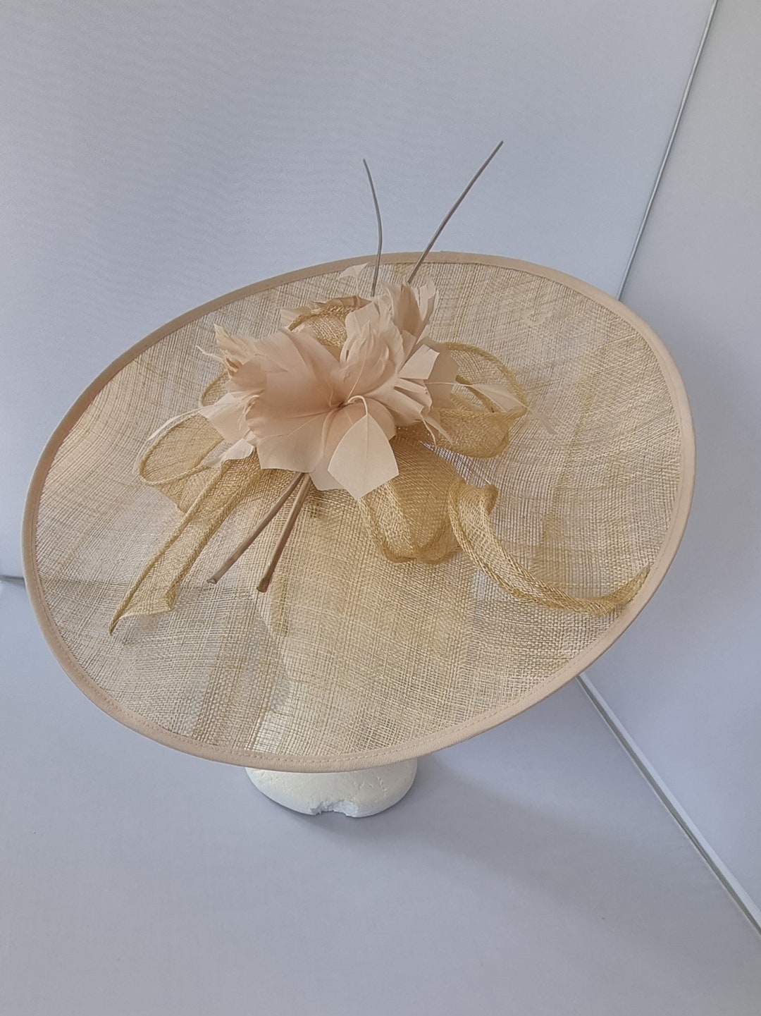 New Large Beige Colour Fascinator Hatinator With Headband,clip Weddings ...