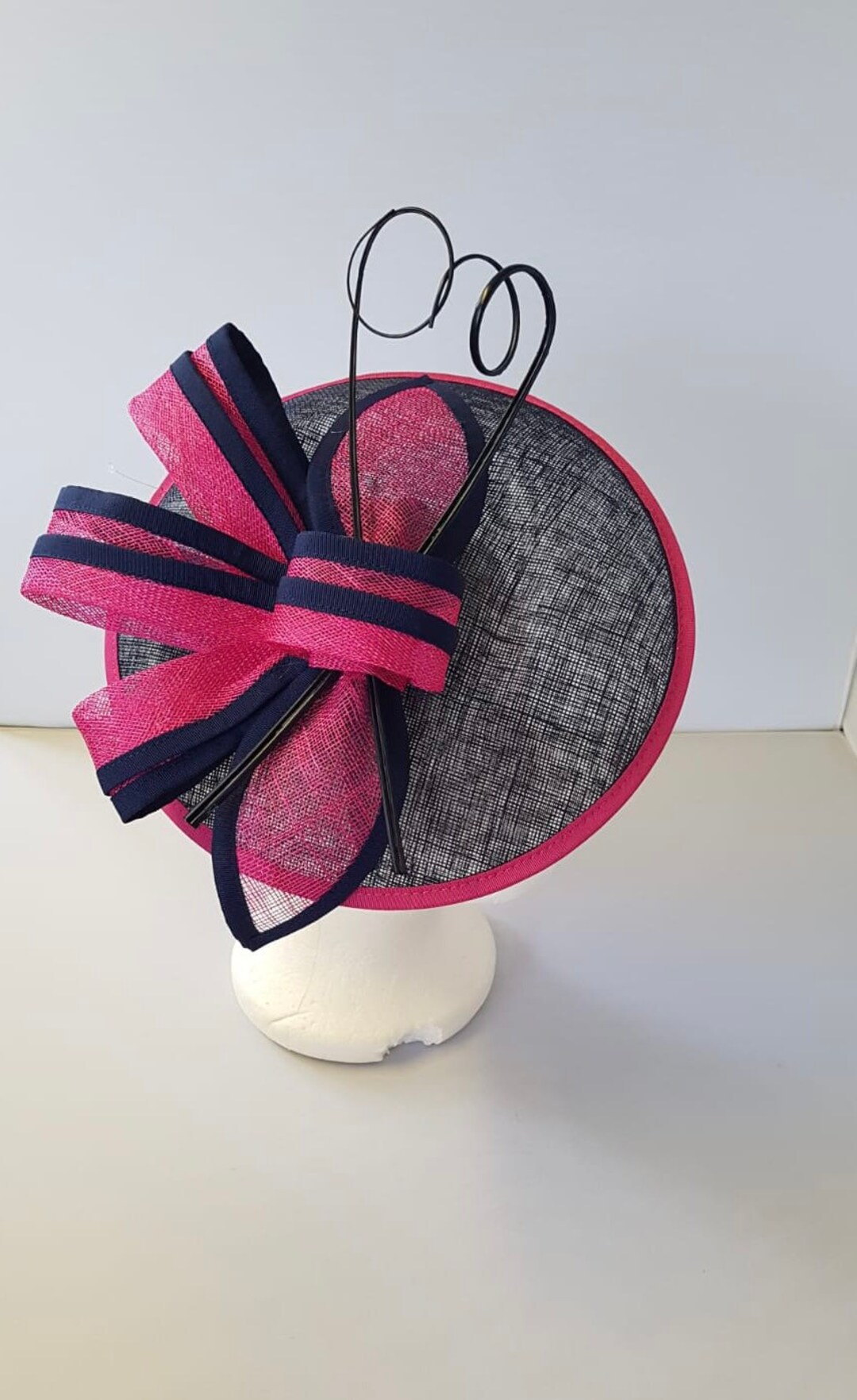New Navy Blue and Hot Pink Round Fascinator Hatinator With Band & Clip ...