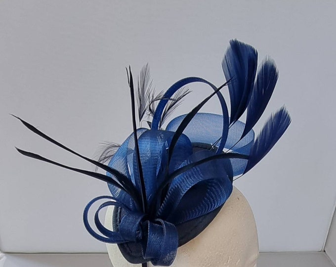 Navy Blue Fascinator Wedding Fascinator Floral Dark Blue Pillbox Ascot ...