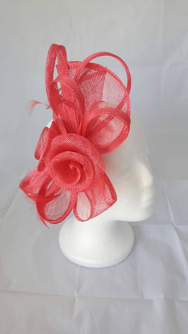 Coral Pink Fascinator Hatinator With Band & Clip Weddings - Etsy