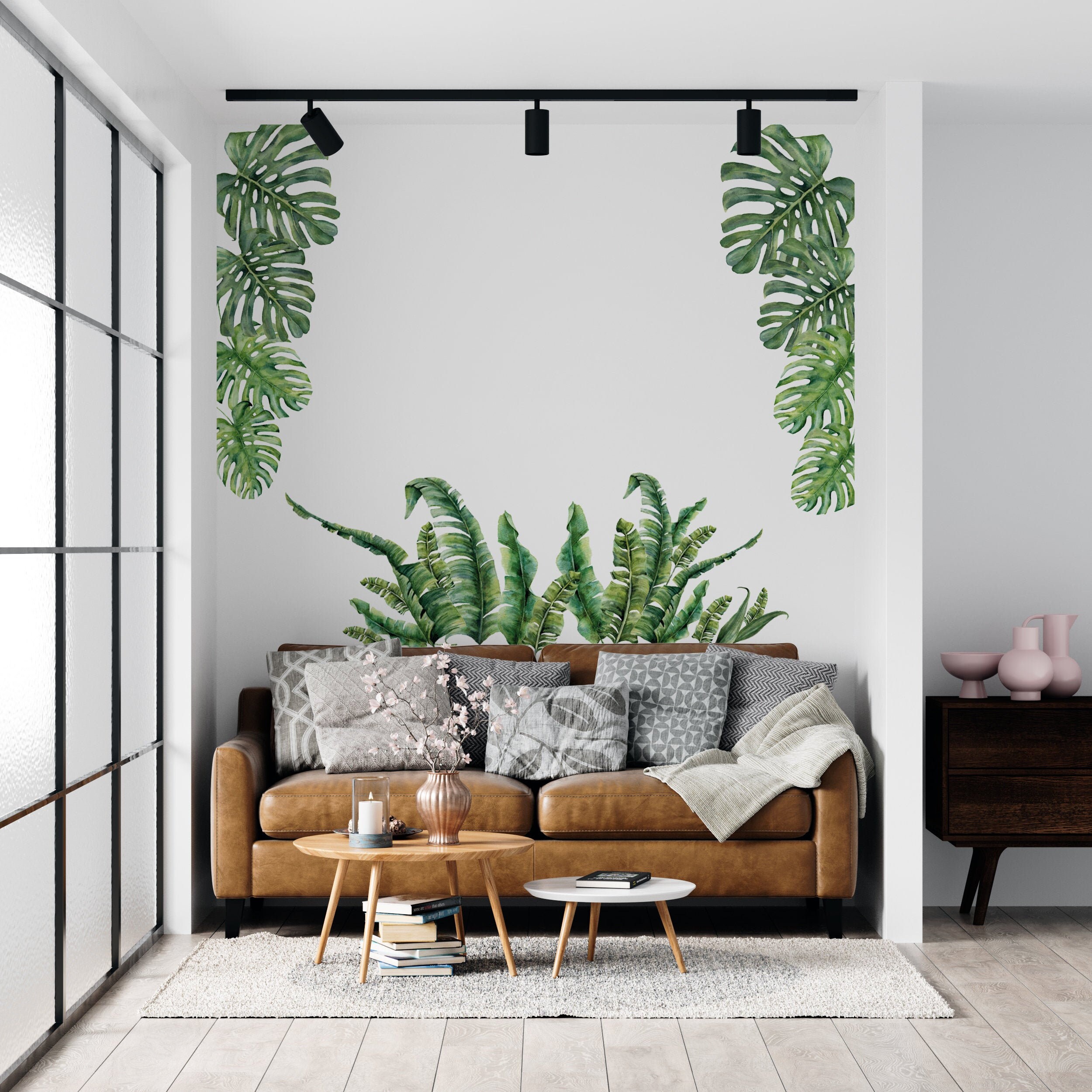 Tropical Leaf Wall Stickers Monstera Leaf Wall Decal Large Etsy