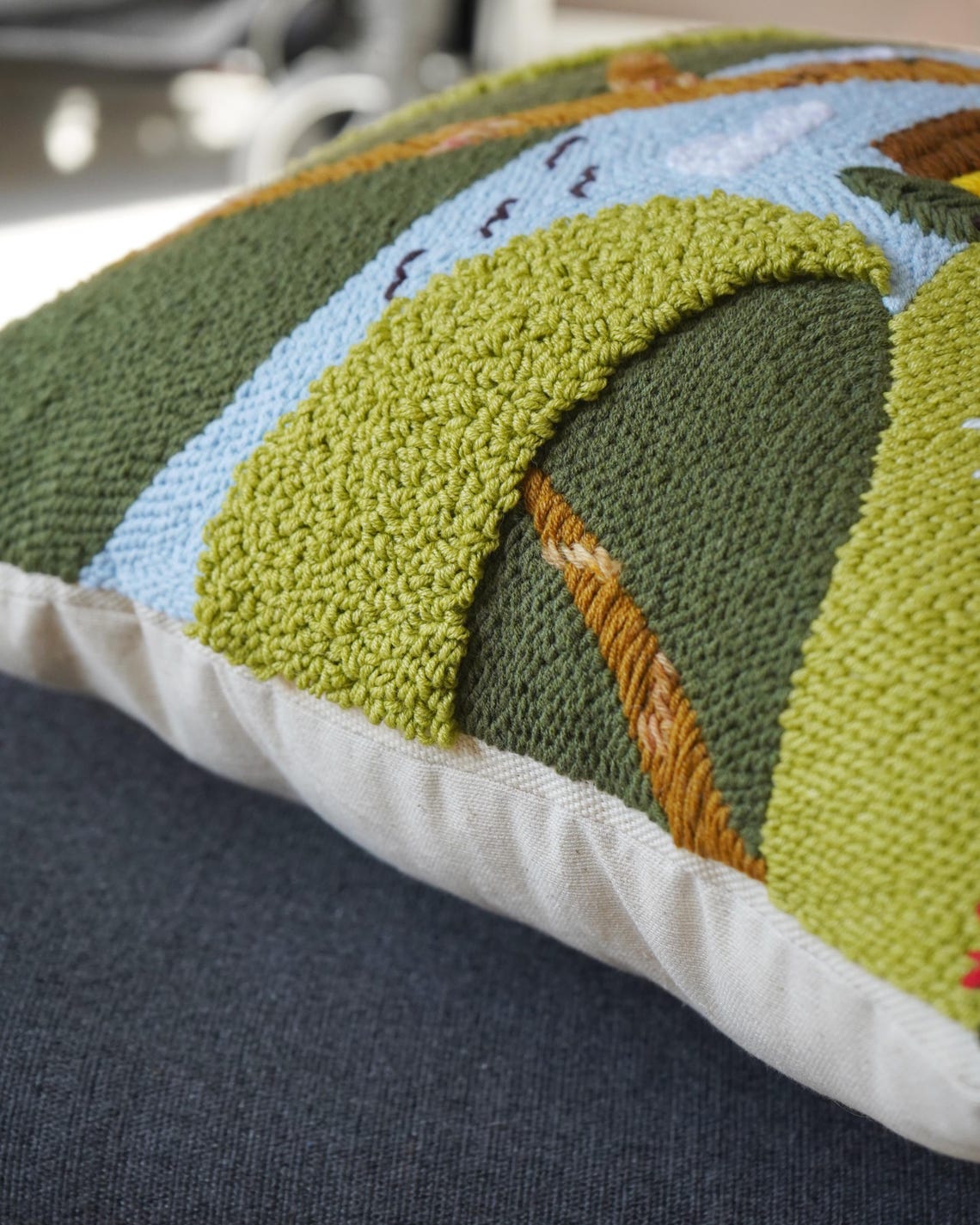 Punch Needle Pillow, Embroidered Cushion, Modern Art, Textile Gifts ...