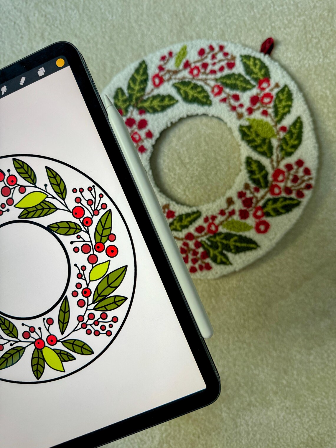 Punch Needle Digital Embroidery Pattern Template, Christmas Wreath PDF ...