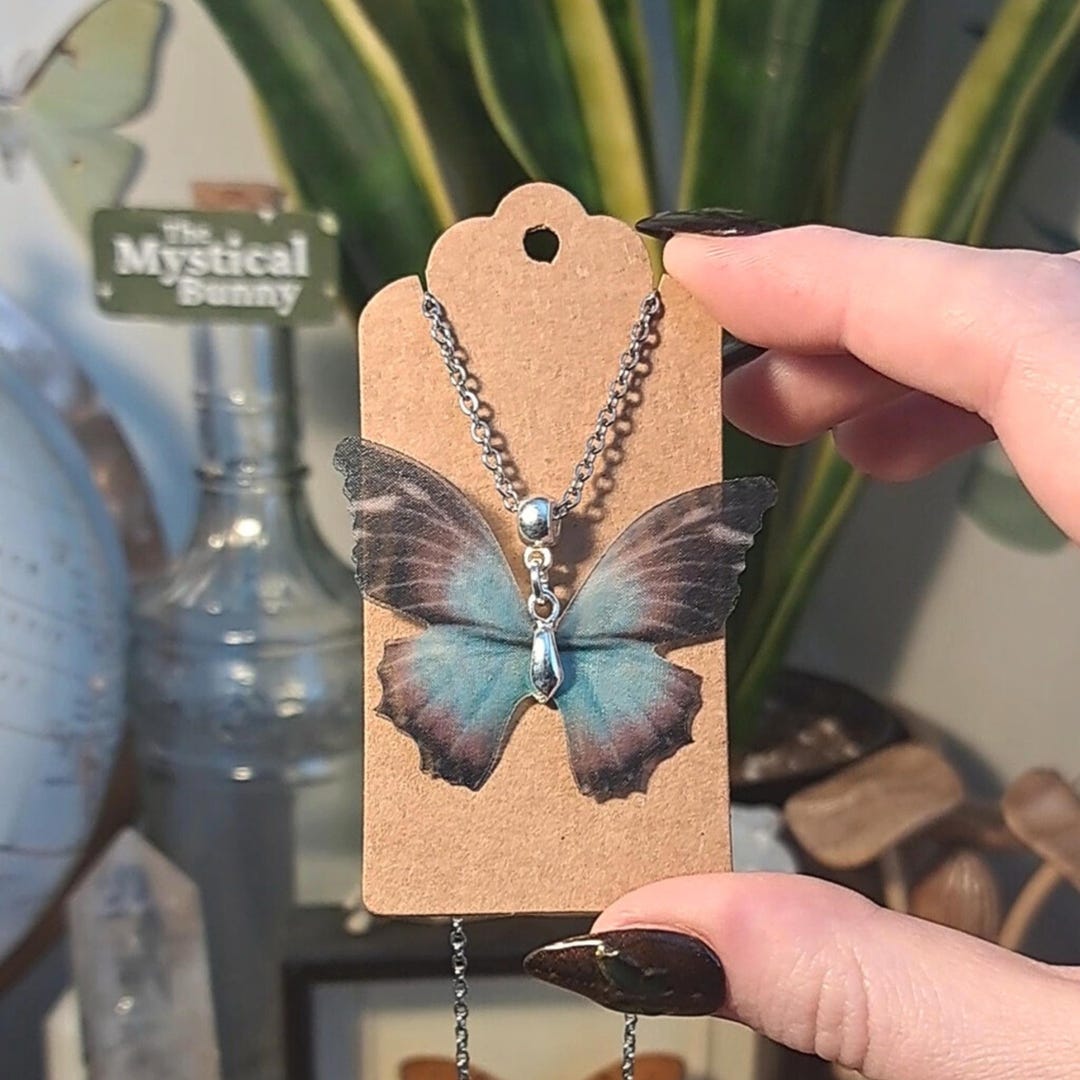 Realistic Blue Morpho 50mm Faux Silk Butterfly Necklace 18 or 23 ...