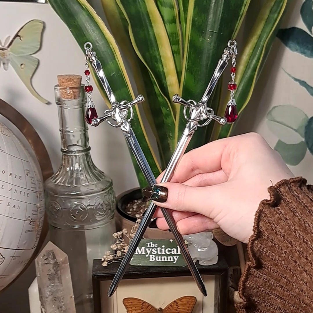 Silver Tone Set of Sword Hair Pins With Glass Beaded Charms. 20cm Hair ...