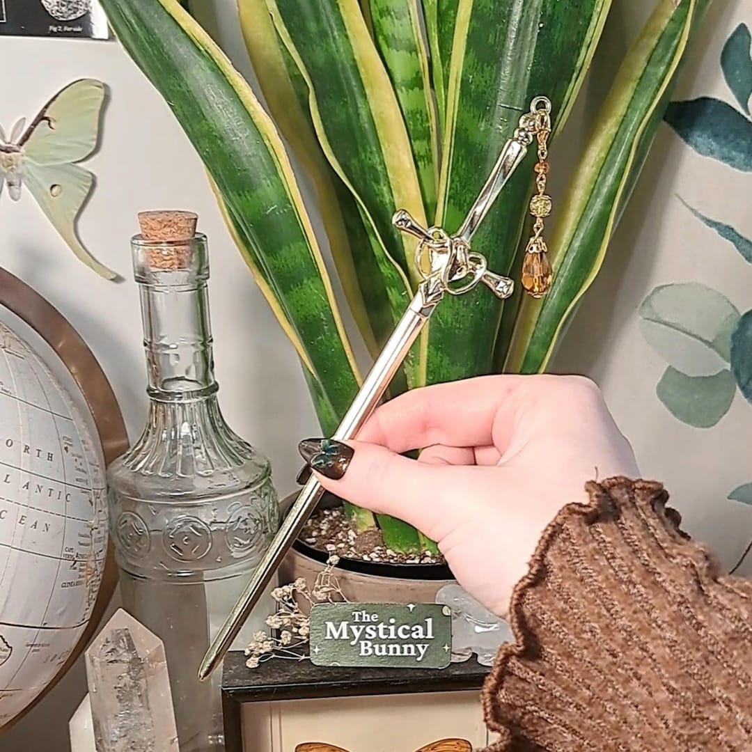 Gold Tone Sword Hair Pin With Glass Beaded Charm. 1x 20cm Hair Sword ...