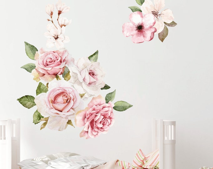 Watercolor Flowers Removable Wall Decals / Removable Floral Wall ...