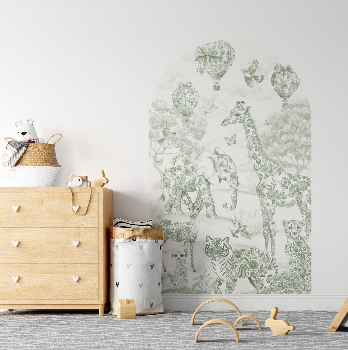 Safari Animals Nursery Arch Wall Decal Green Chinoiserie Arch Wall ...