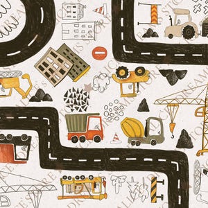 Construction Wallpaper for Boys Watercolor Trucks and Excavator Wall ...