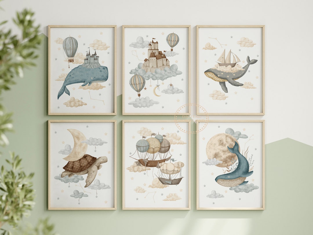 Sea Animals Nursery Prints, Set of 6 Ocean Printable Wall Art, Whale ...