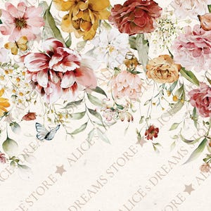 Flower Wallpaper Pastel Watercolor Floral Wall Mural Peony Blossom Peel ...