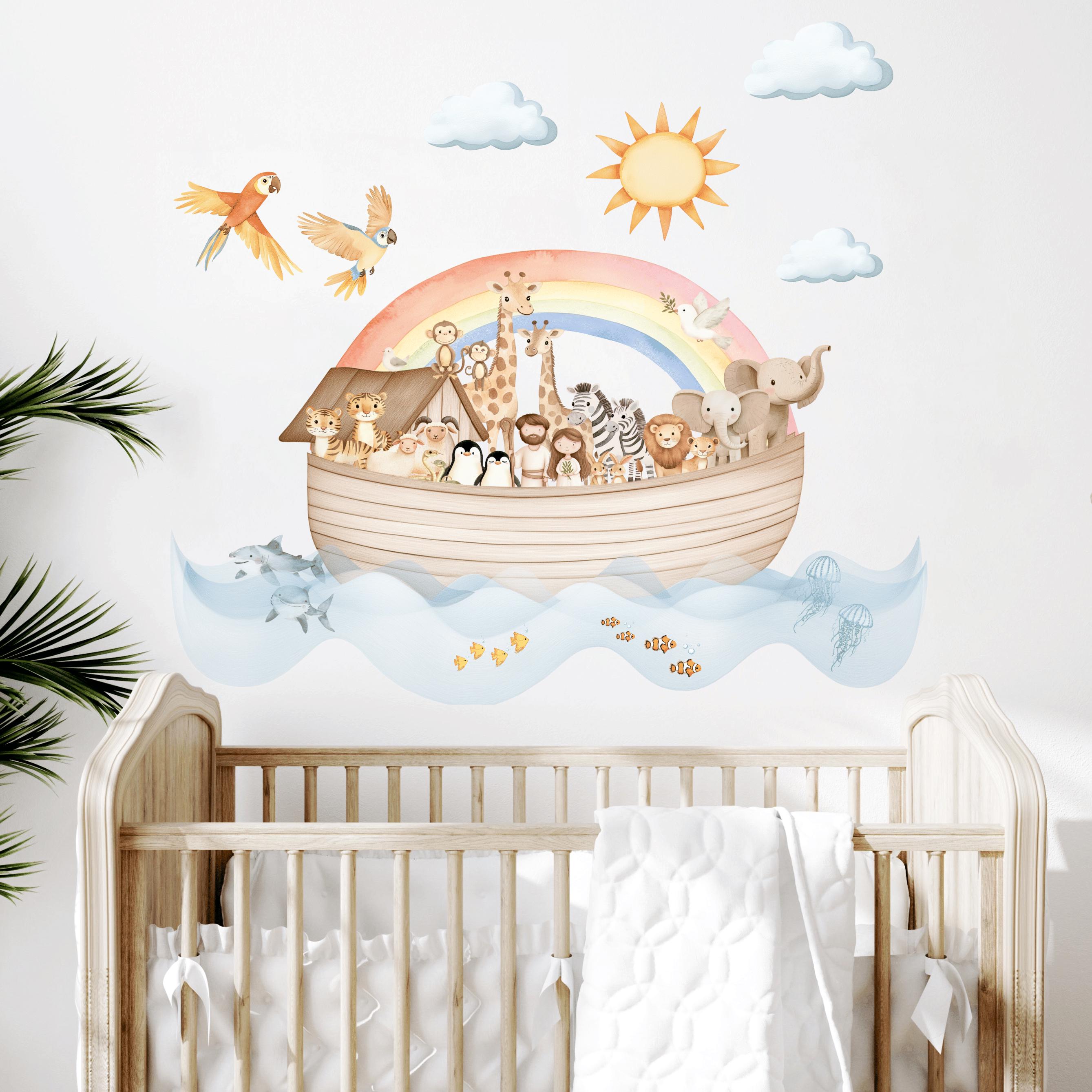 Noah's Ark Nursery Wall Decal Safari Animals Wall Sticker Watercolor ...