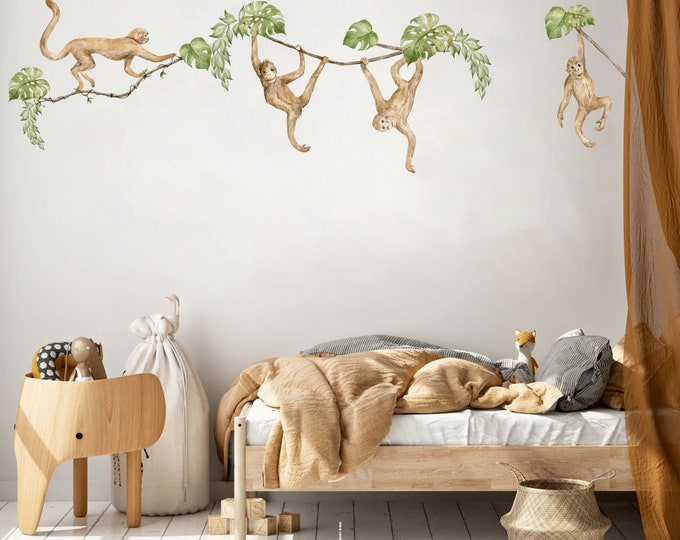 Monkey Wall Decals, Repositionable Monkey Stickers, Nursery Wall Decal ...