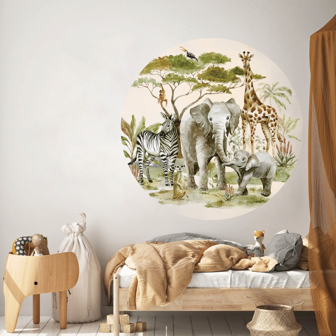 Safari Animals Wall Decal Nursery Round Wall Decal Jungle - Etsy